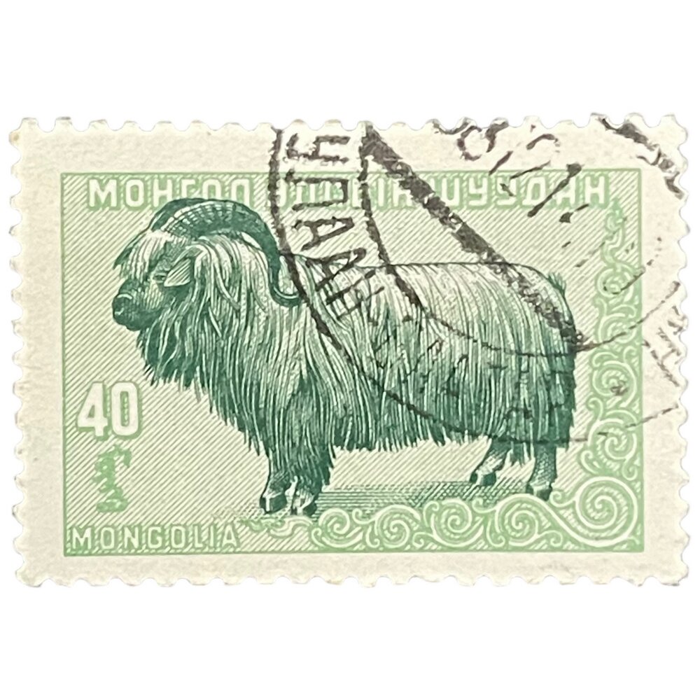 Почтовая марка Монголия 40 мунгу 1958 г. Бухарский козёл. Серия 2. Стандарт. марки: местные животные(4)