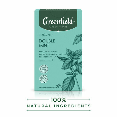 4 шт. Чай GREENFIELD Natural Tisane "Double Mint" травяной, 20 пирамидок по 1,8 г, 1758-08
