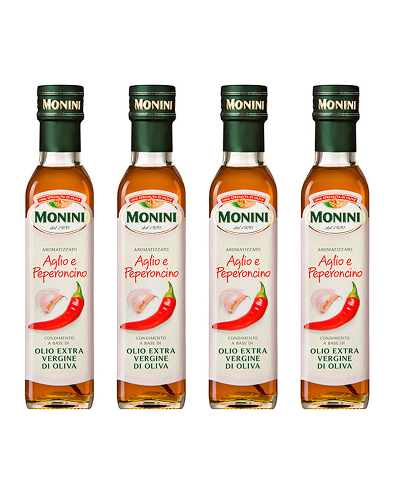 Масло оливковое Monini Экстра Вирджин Чеснок и перец чили 0.25 л. - 4 шт