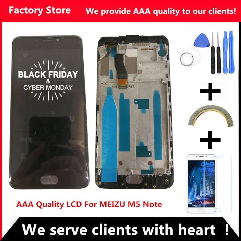ЖК-дисплей 5,5 дюйма качества AAA для MEIZU M5 Note, ЖК-экран + дигитайзер, сенсорный экран для MEIZU M5 Note M621H Black With Frame