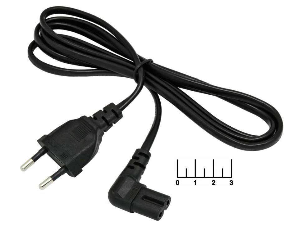Шнур сетевой 2pin C7 восьмерка 1.5м (2*0.75) угол (вилка прямая) черный Dayton/Орбита (5-0002)