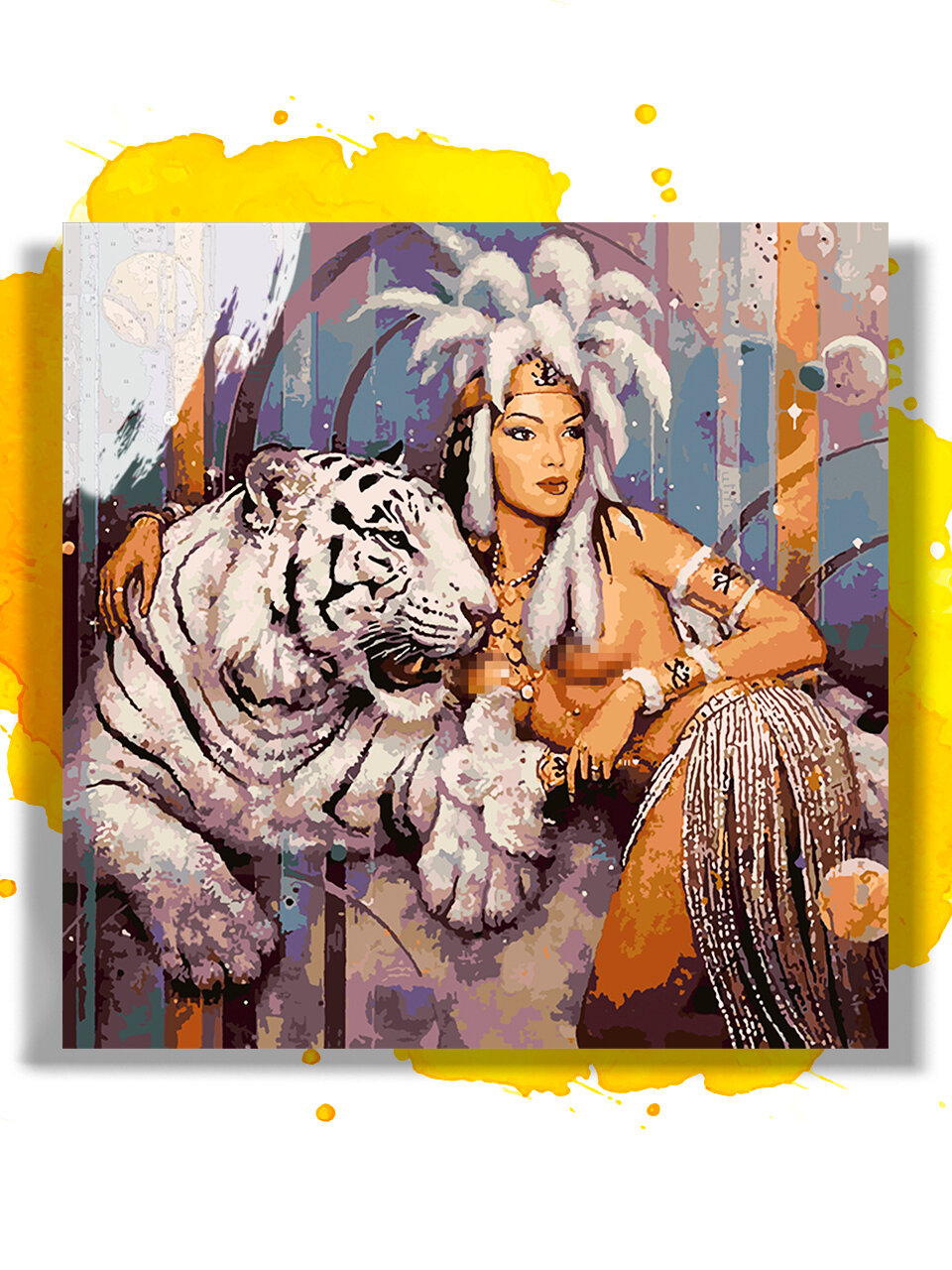 Картина по номерам на холсте Восточная девушка с тигром, 40 х 40 см