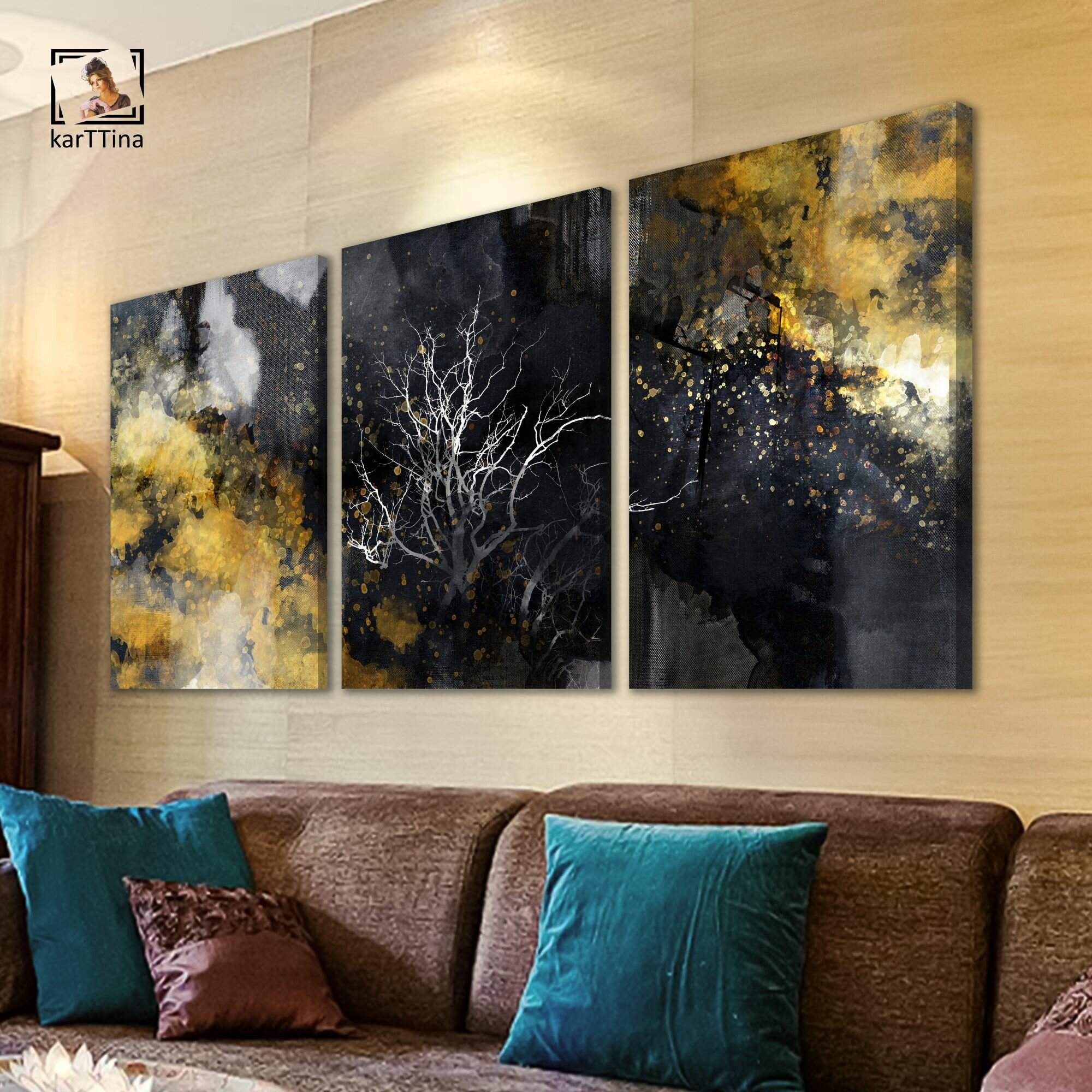 Картина на стену, интерьерная "Черное древо", 150 см х 70 см