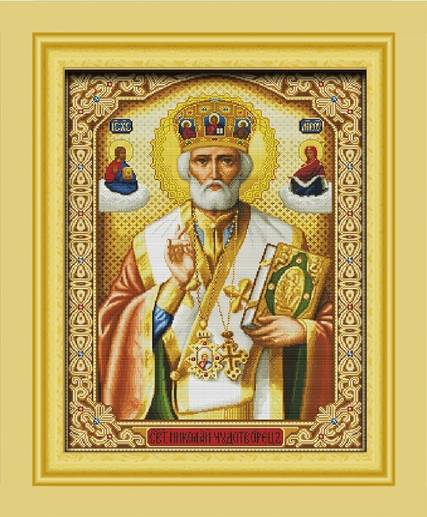Алмазная мозаика на подрамнике, 40х50 см, "Икона Николай Чудотворец", сложность 5, цветов 23/ Komas