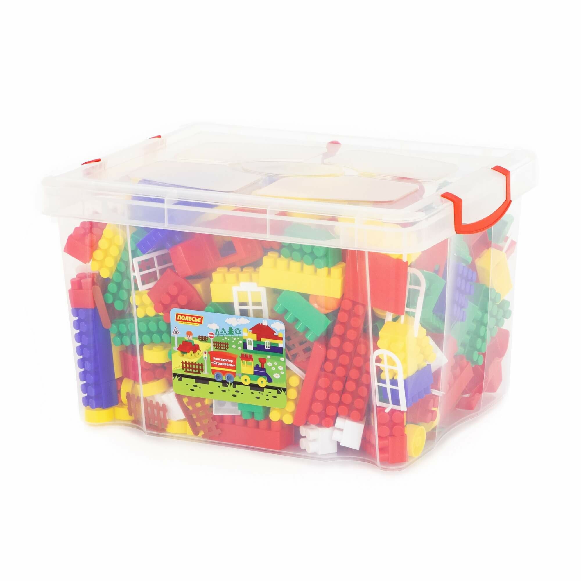 Конструктор Полесье "Строитель", 407 деталей, пластиковый, с контейнером для хранения