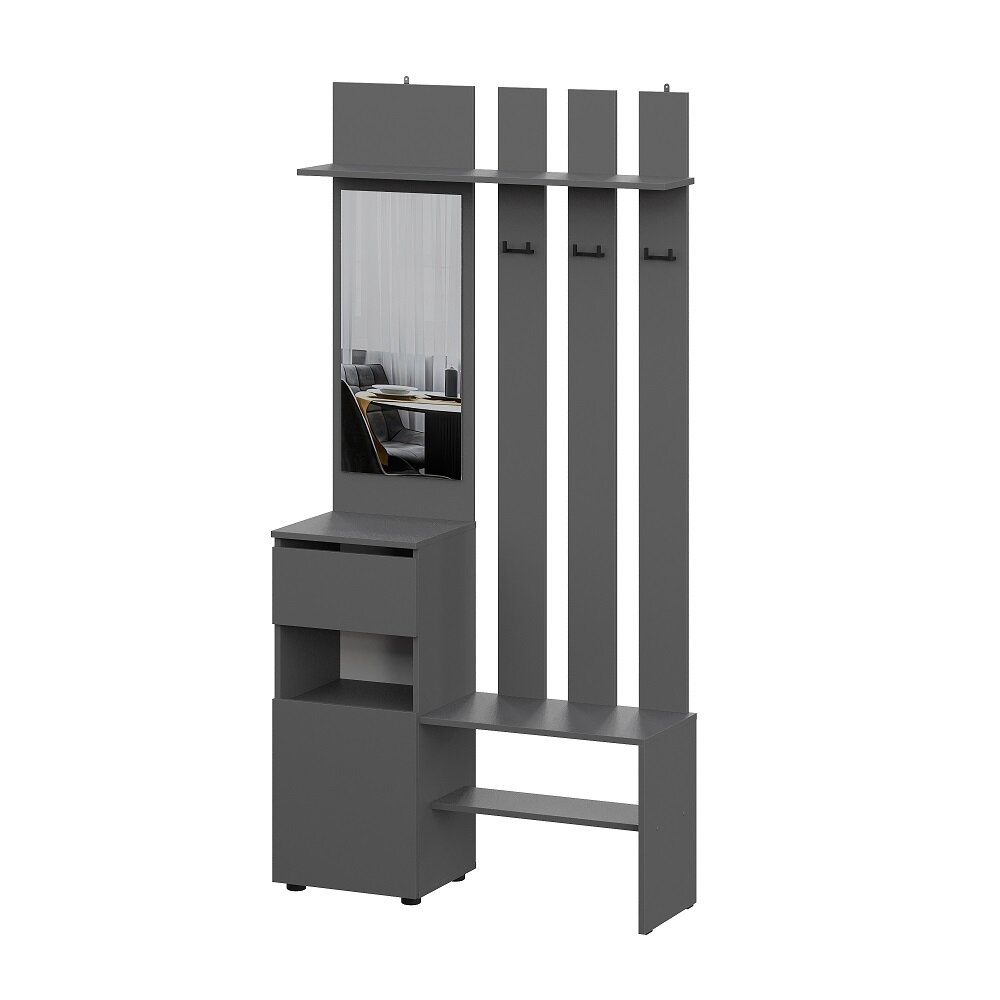 Вешалка с зеркалом Арника Денвер Графит серый Размеры: Высота 1999мм Глубина 348мм Ширина 1001мм