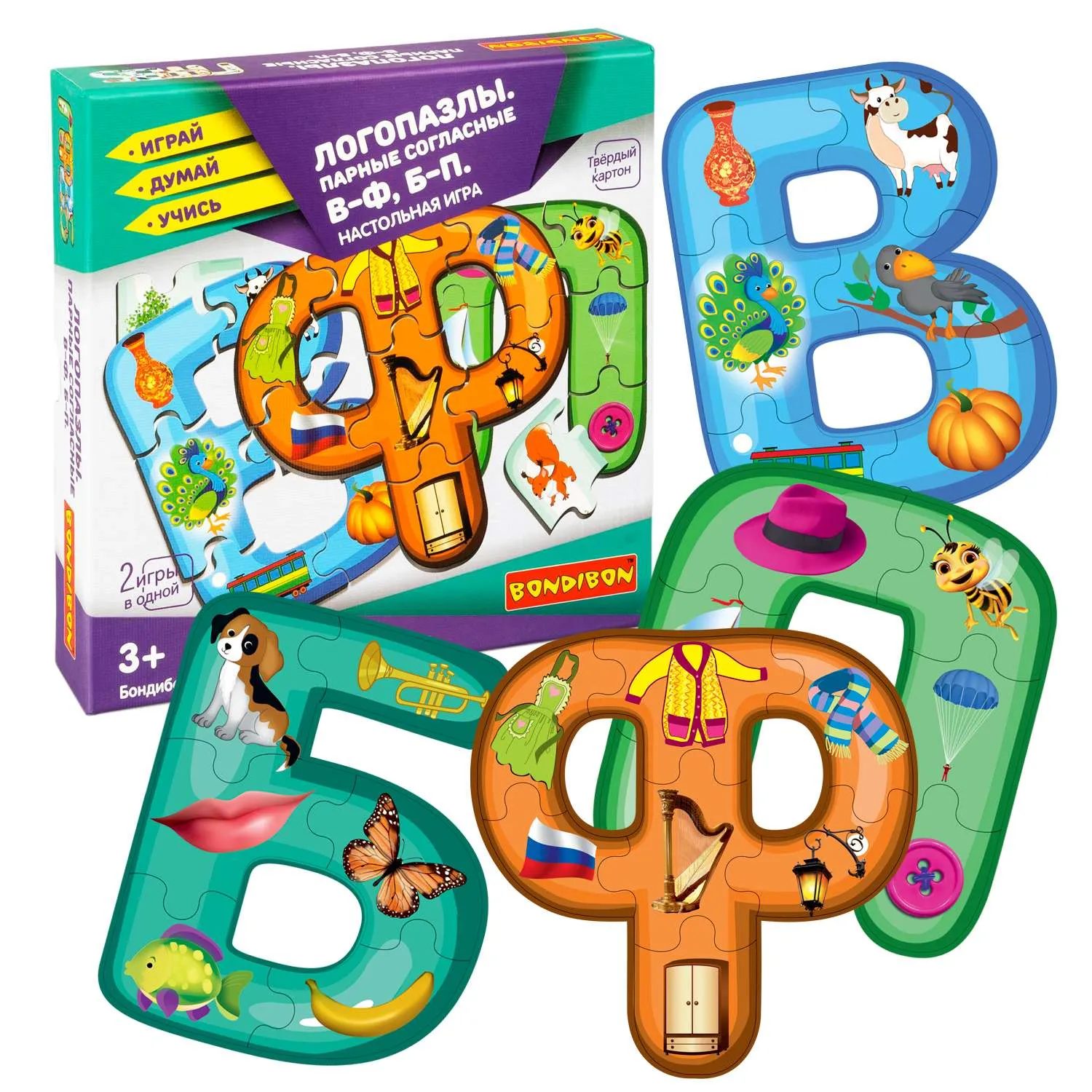 Настольная игра "логопазлы. Парные согласные В-Ф, Б-П" 2 в 1 Играй Думай Учись Bondibon ВВ5121