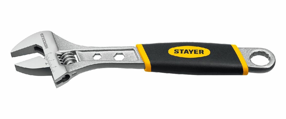 Разводной ключ HERCULES STAYER 200 мм хромированный Cr-V сталь максимальный размер крепежа 25 мм