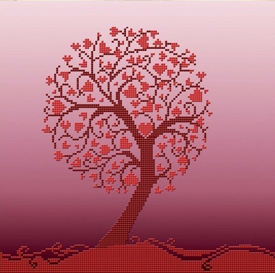 Ткань с рисунком для вышивания бисером Благовест КС-3025 Дерево любви, 30 х 40 см (Бисер в комплект не входит.)