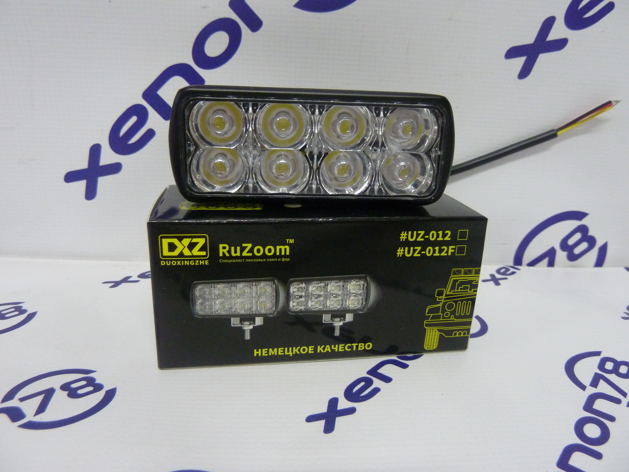 Светодиодная балка дальнего света RuZoom LED 8 SPOT 12W (чипы 3030) 1200Lm 6500K (90х35х40) 12-24v UZ-012 (2 ряда)- 1 шт.