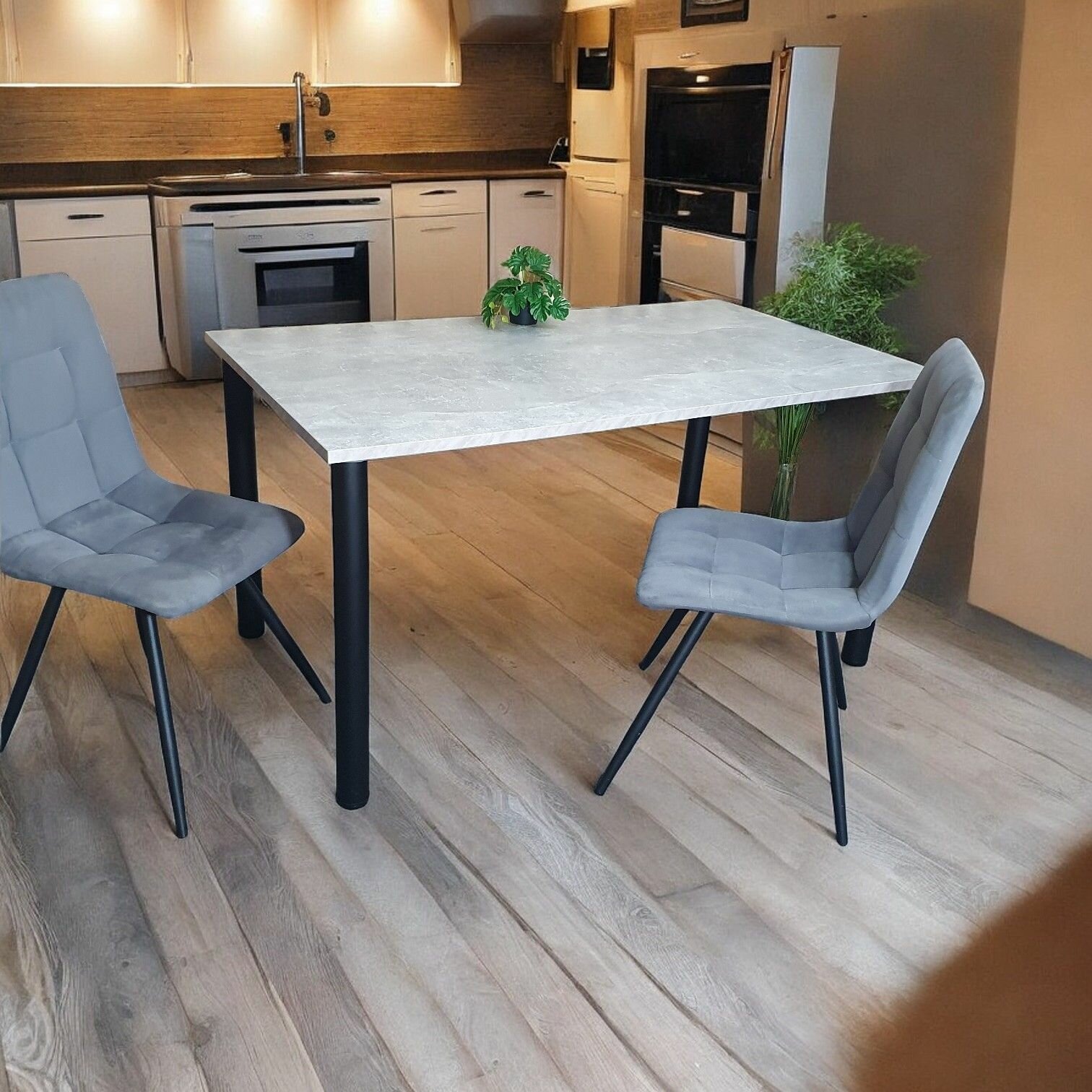 Стол обеденный Бетон 60*60 см. Ножки черные