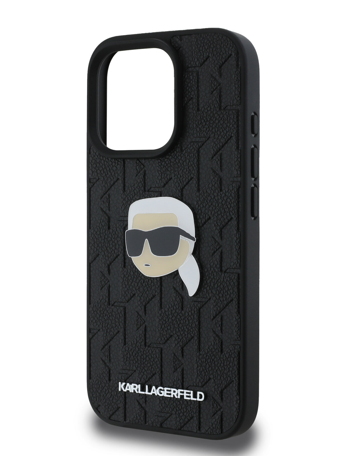 Lagerfeld для iPhone 16 Pro Max чехол PU Grained Monogram NFT Karl metal Head Hard Black