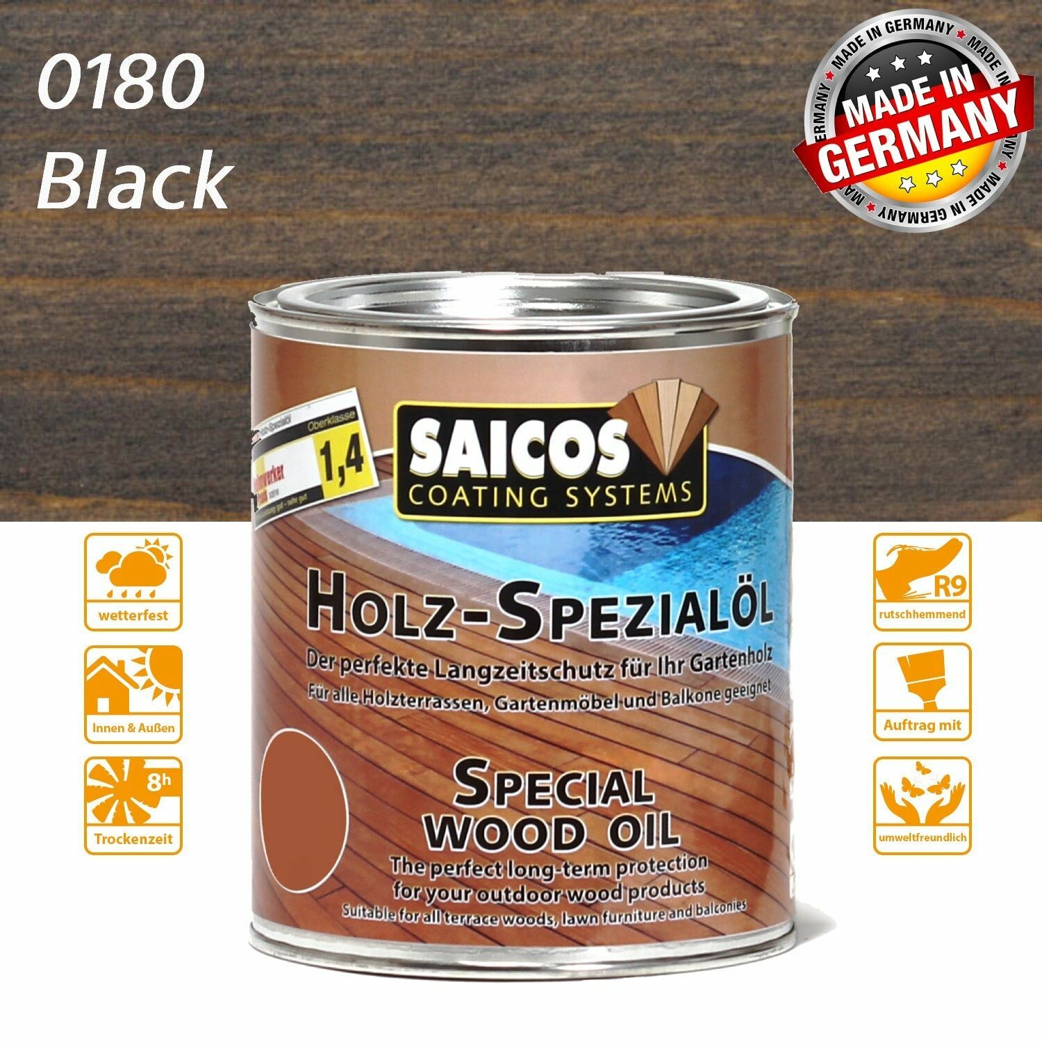 Масло для террас и садовой мебели атмосферостойкое SAICOS Holz-Spezialol 0180 (Черный) 0.75 л.