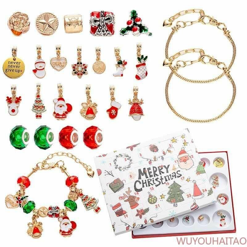 Новогодний Адвент Календарь с украшениями, подарок сюрприз на Новый Год 2024 или Рождество, Креативные ювелирные подарки DIY для детей