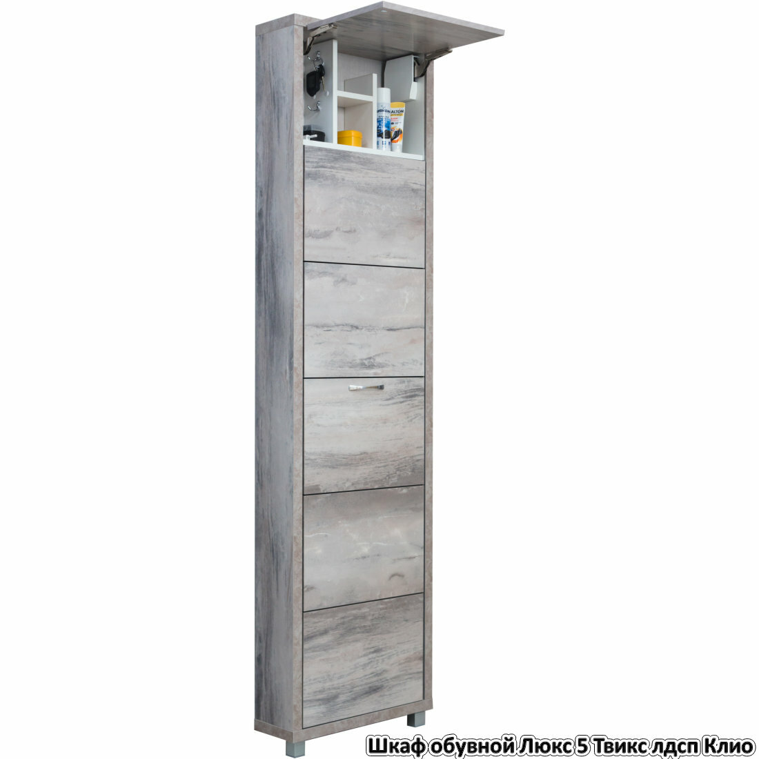 Шкаф обувной Люкс 5 Твикс лдсп клио, Айрон, Ш:55 см, В:207 см, Г:19 см.