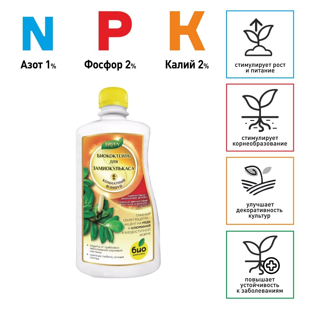 Удобрение "Happy" БИО-комплекс, для замиокулькаса, органоминеральное, жидкое, 0.5 л