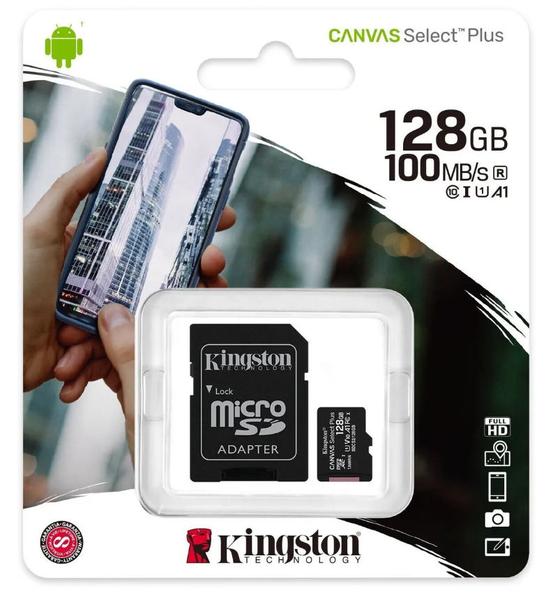 Карта памяти MicroSD 128GB Kingston Class 10 UHS-I U1 (100 Mb/s) (SDCS2/128GB)