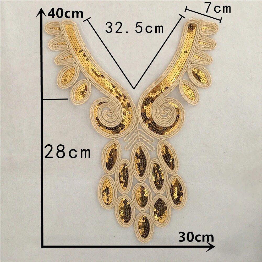 Золотой вышитый воротник из полиэстера, style 2054, 1pcs