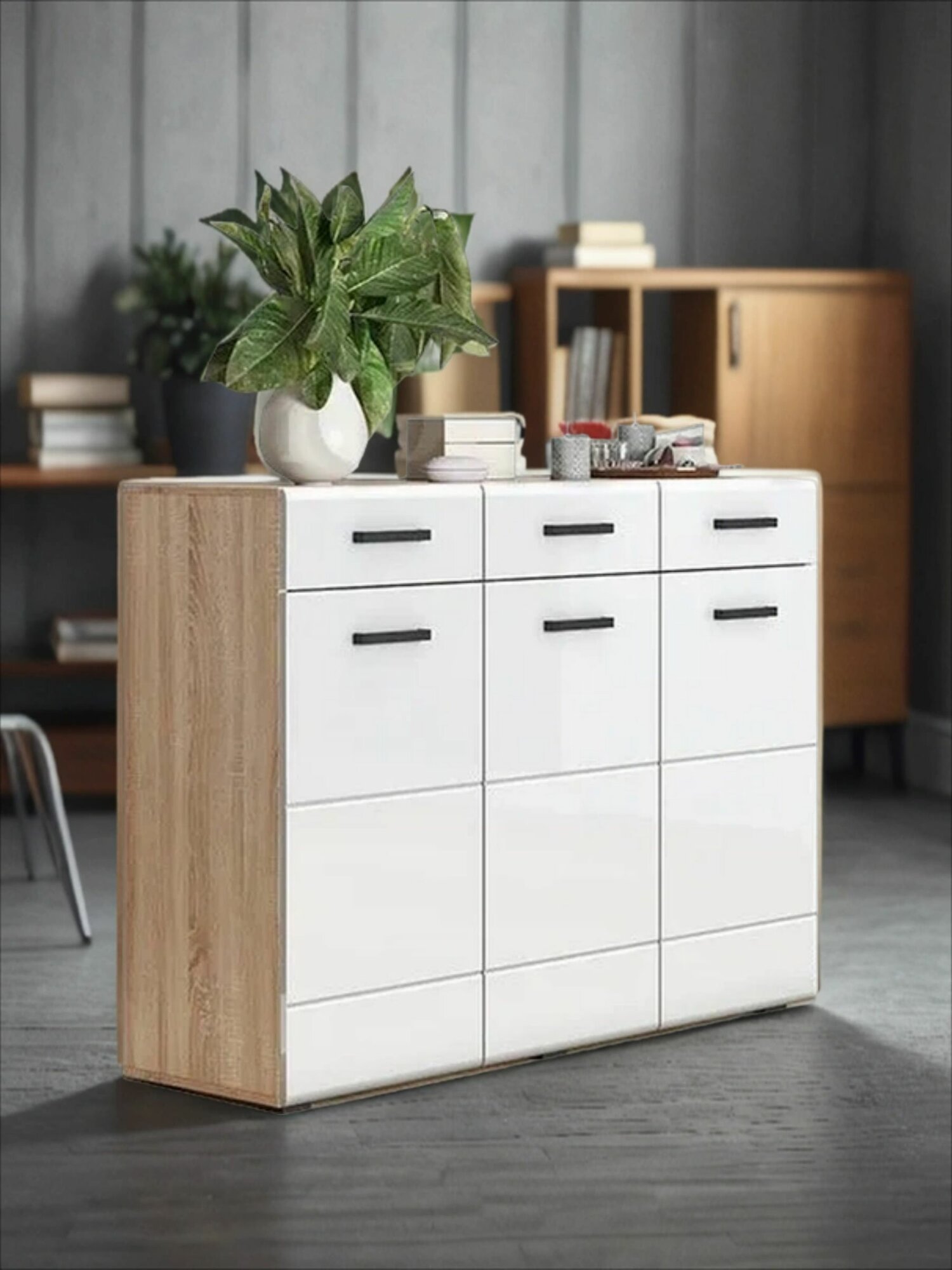 Комод Миф "Нэнси New", 3 ящика, белый глянец, 120x98x43,2 см