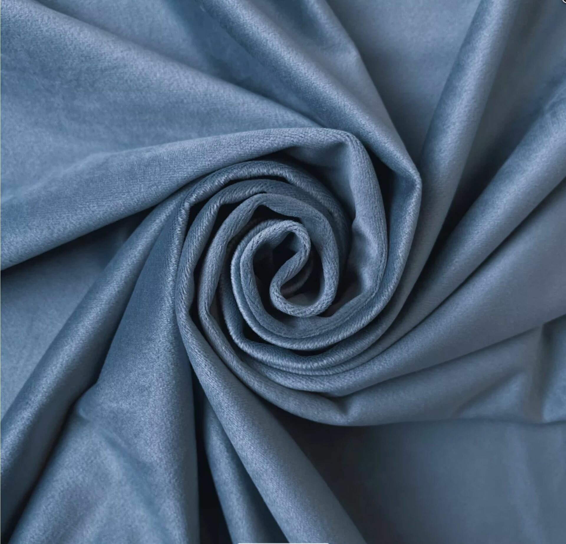 Ткань бархат для рукоделия, цвет серо-голубой, ширина 200 см, цена за 10 см