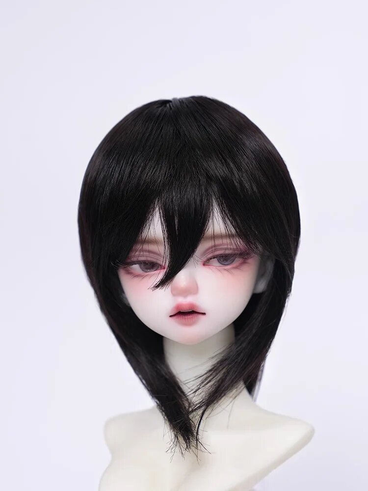 Парик для куклы BJD, черный, короткий, 16-17.5 см