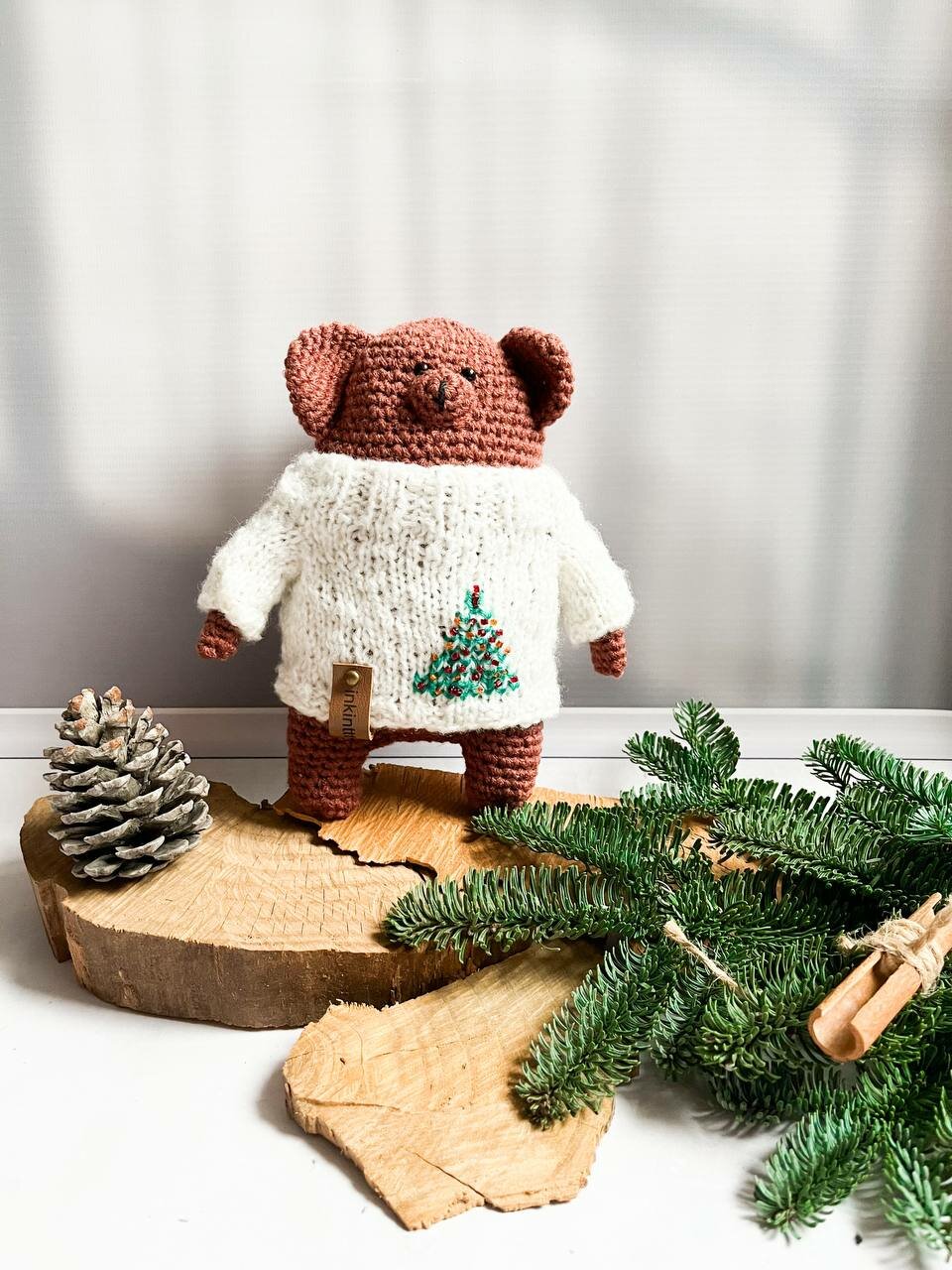 Новогодняя игрушка под елку ручной работы Ретро-мишка