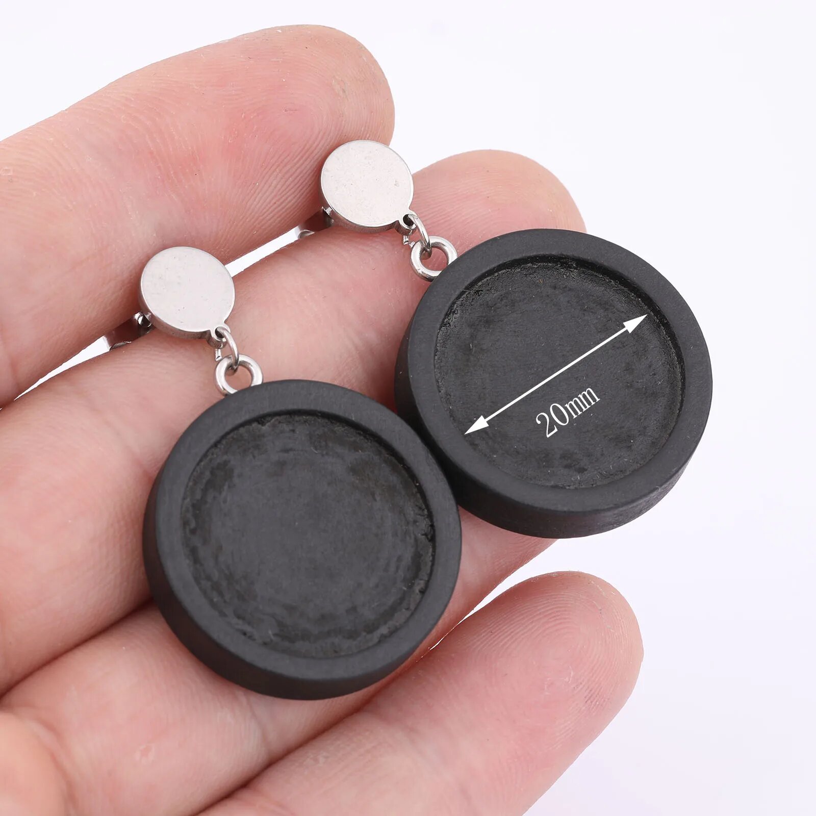 Деревянные базы для серег 20mm black, сталь 25 мм