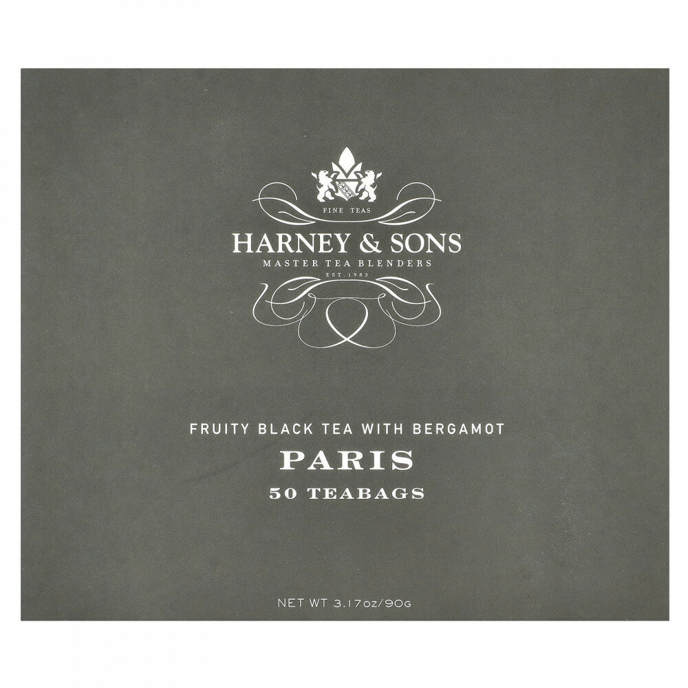 Harney & Sons, Фруктовый черный чай с бергамотом, Париж, 50 чайных пакетиков, 90 г (3,17 унции)