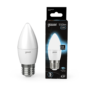Лампа светодиодная Gauss Black, Свеча, 6.5W, 550lm, 4100К, цоколь E27, LED