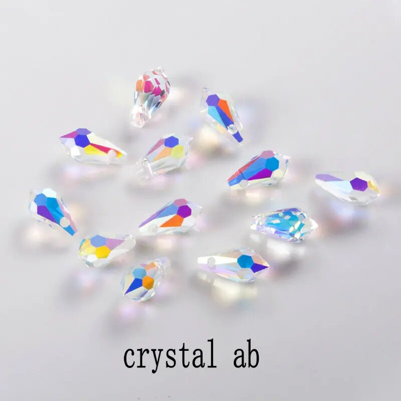 Хрустальные каплевидные бусины QIAO разноцветные 5.5x11mm 84pcs, crystal ab