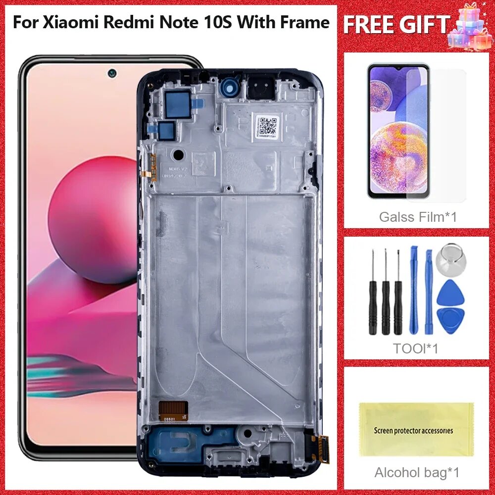 ЖК-дисплей для Xiaomi Redmi Note 10S, ЖК-дисплей, преобразователь сенсорного экрана в сборе, Note 10S M2101K7BG M2101K7BI M2101K7BNY M2101K7BL With Frame