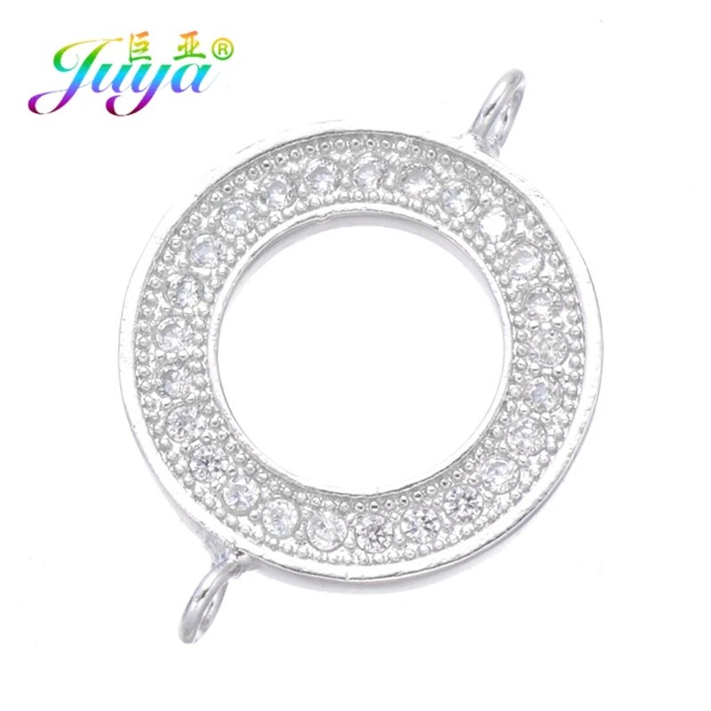 Juya медные круглые коннекторы с цирконами White Gold