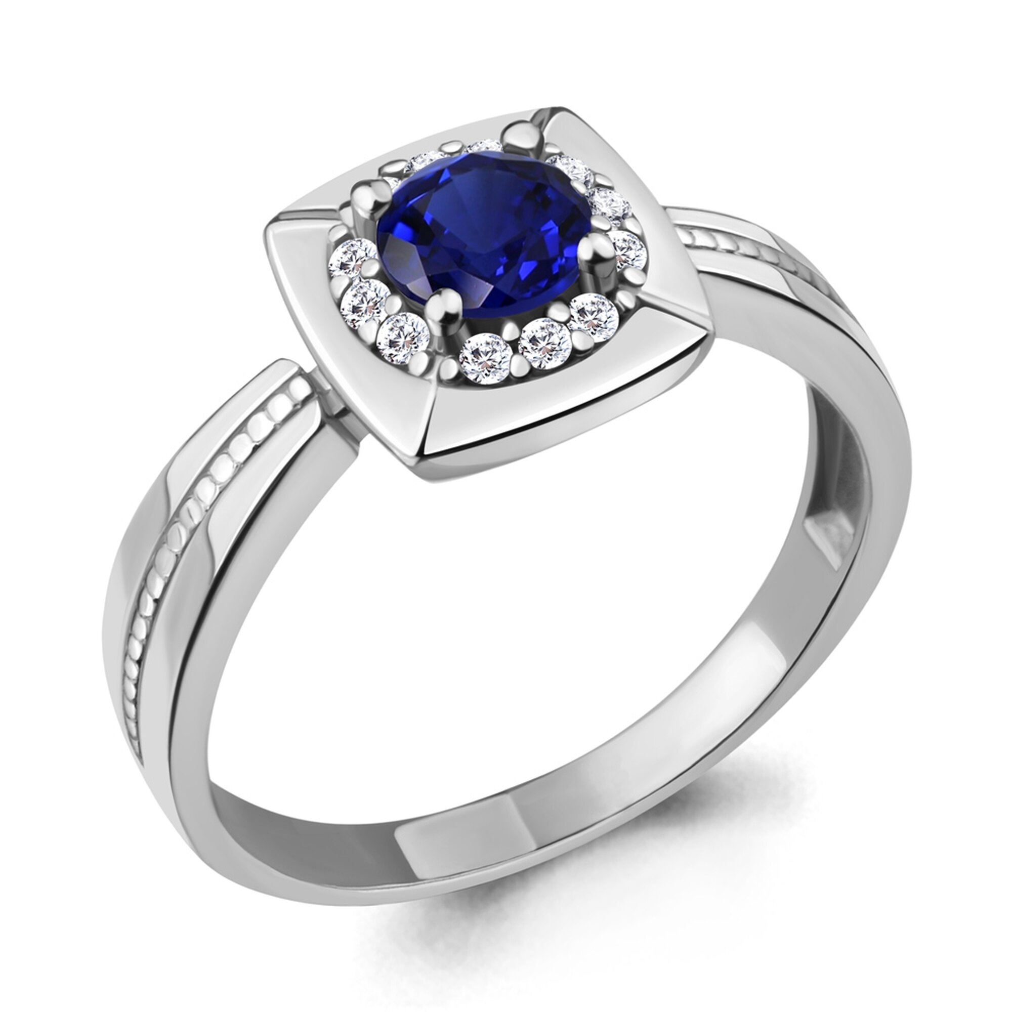 Кольцо, серебро, 925 проба, родирование, фианит, сапфир синтетический