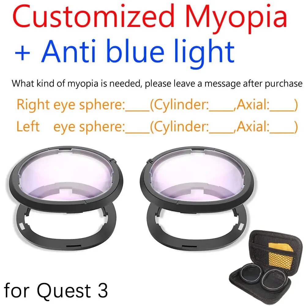 Оправа для Quest 3 с линзами от близорукости, Anti Blue, черная