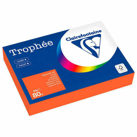 Бумага цветная CLAIREFONTAINE, А4, 80 г/м2, 500 л, интенсив, ярко-оранжевый, Франция, 1761C