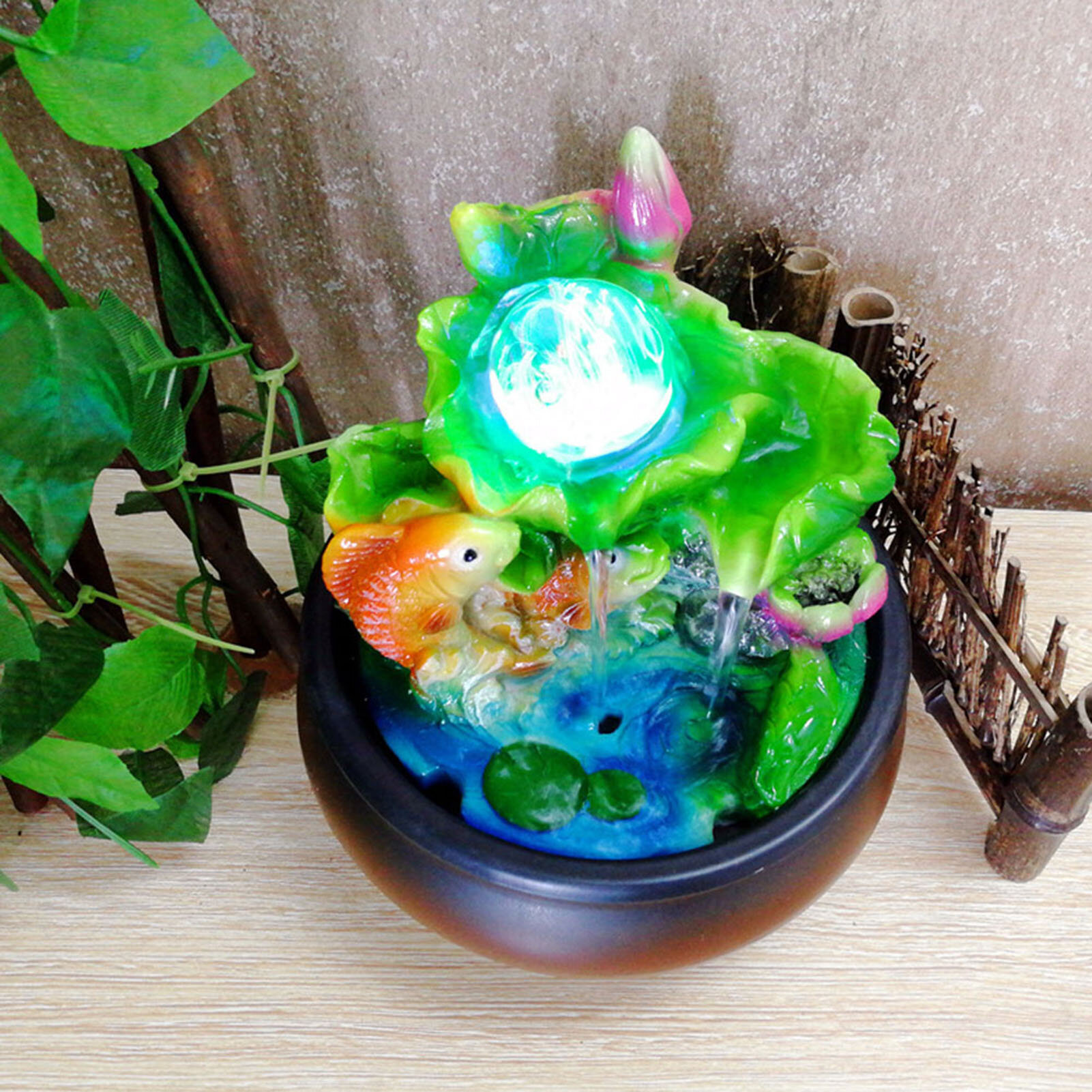 Миниатюрная настольная фонтан Feng Shui с подвижной кристаллической шаром, материал резина, вес 1031 г, размер 17x16 см, комплект 1 настольная декорация + 1 аксессуар для дома и офиса