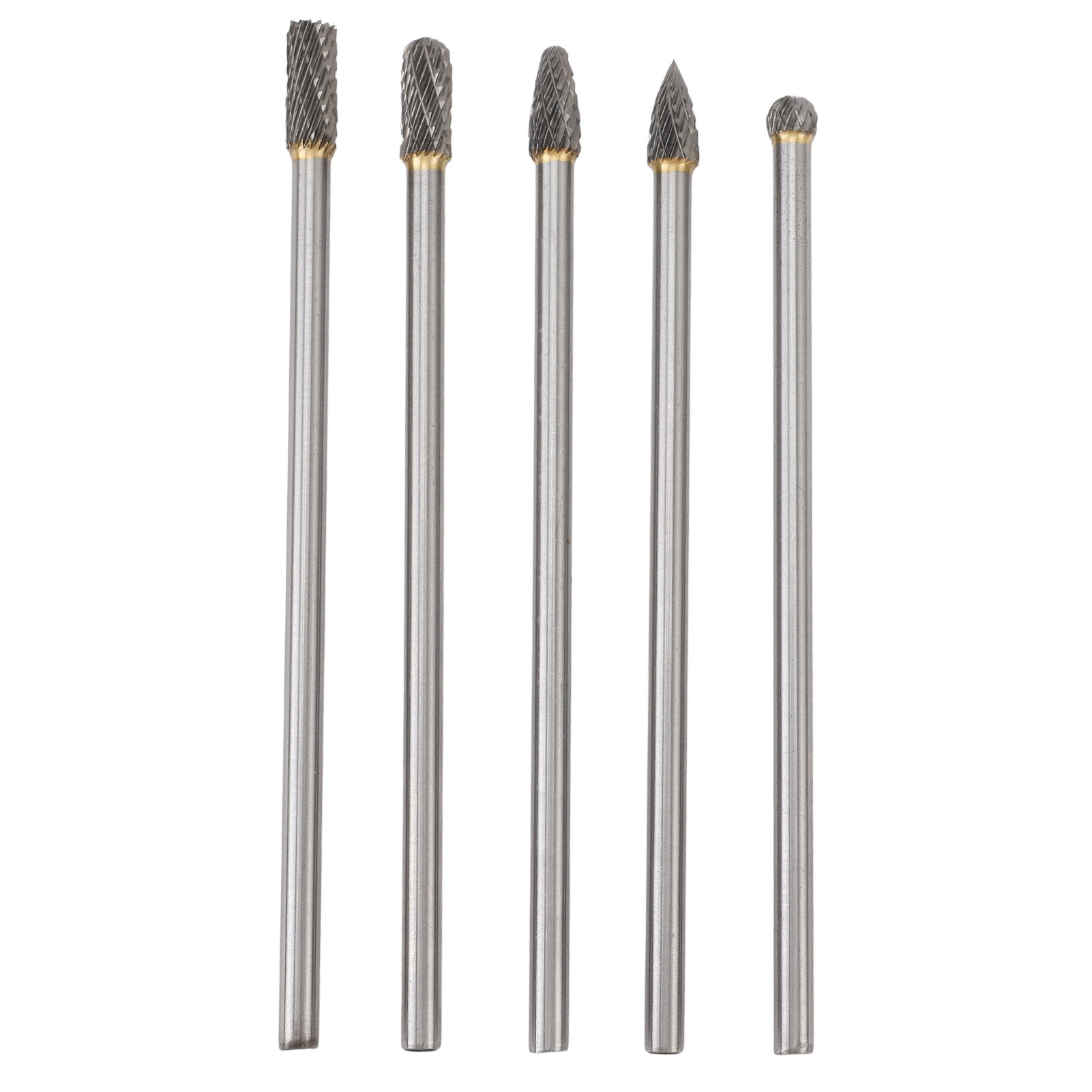 Набор из 5 твердосплавных фрез для роторного инструмента, 150 мм, двойное зерно, длинная рукоятка, легкосплавная крыльчатка, полировка, снятие фасок, шлифовка, гравировка, 0,2 x 0,3 дюйма.