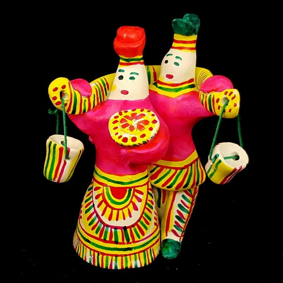 Парочка, Любота с коромыслом 10-13 см, Филимоновская глиняная игрушка, ручная авторская работа