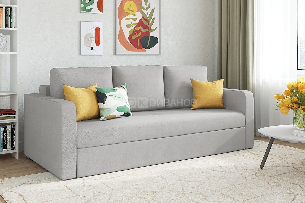 Диван Сток Диванов соло-евро Light светло-серый 225 см, механизм еврокнижка