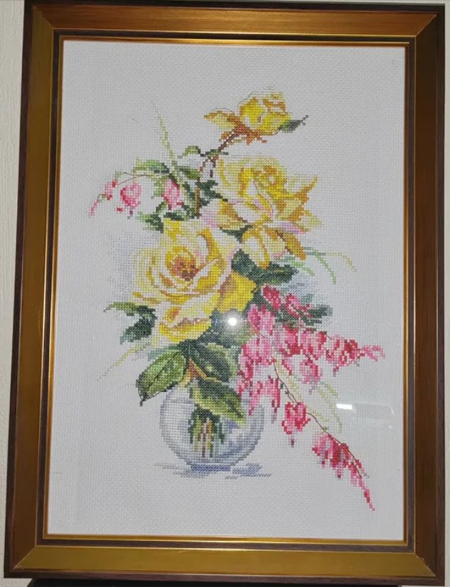 Набор для вышивания крестом Алиса "Желтые розы" 21х29 см 2-20 Творческий набор с комплектом качественных цветных ниток мулине, хлопковой канвой, удобной иглой, схемой и инструкцией