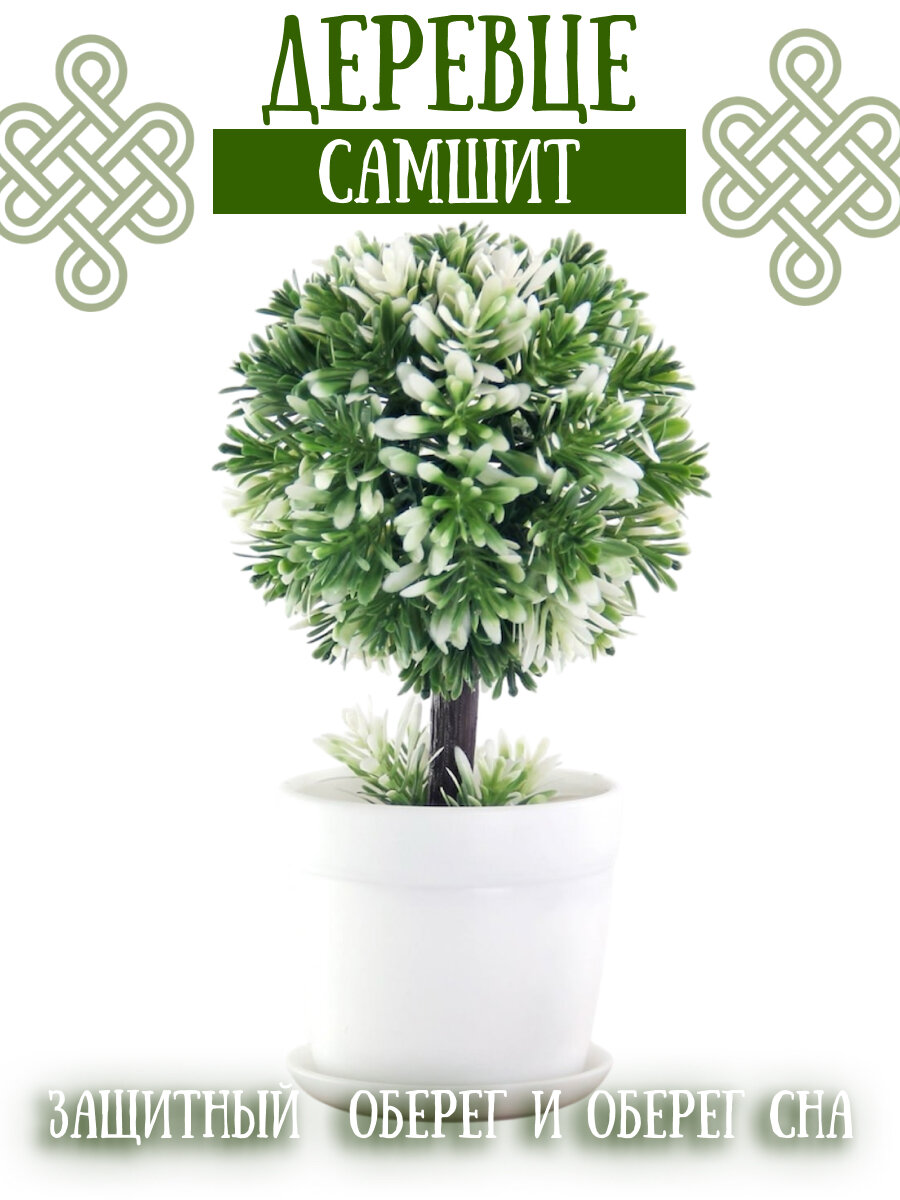 Дерево декоративное Самшит 22 см белое с зеленым