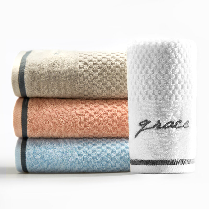 Grace Pure Cotton Embroidered Face Towels, Simple And Elegant, Face Cleaning Towels, Pack of Four, Red*Blue*White*Gray