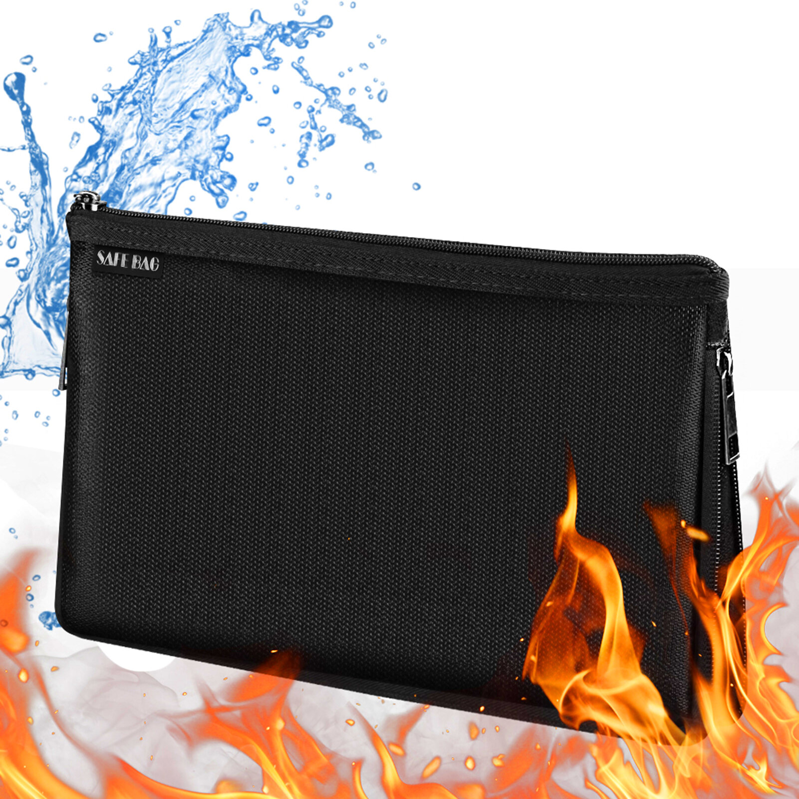 Маленький огнезащищенный денежный сумокexpandable документный сумок с зippersafe storage pouch конверт для A5 файлов документов наличных денег украшений паспортов черный серебристый размер 28.0*17.8cm 1шт