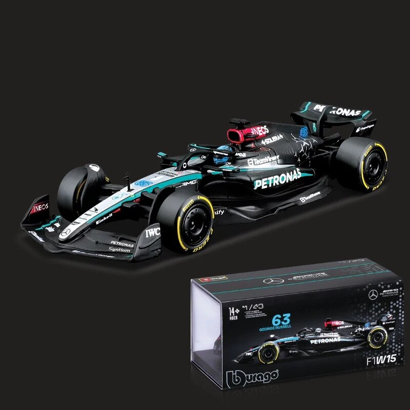 Mercedes-AMG F1 W15 E Performance 2024 металлическая модель автомобиля 1:43, № 63 издание в твердом переплете с прозрачной суперобложкой