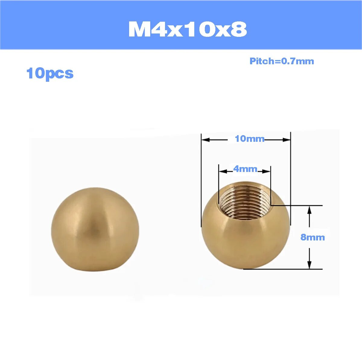 Латунные гайки с внутренней резьбой M3/M4/M5/M6/M10/M12 10pcs M4X10X8