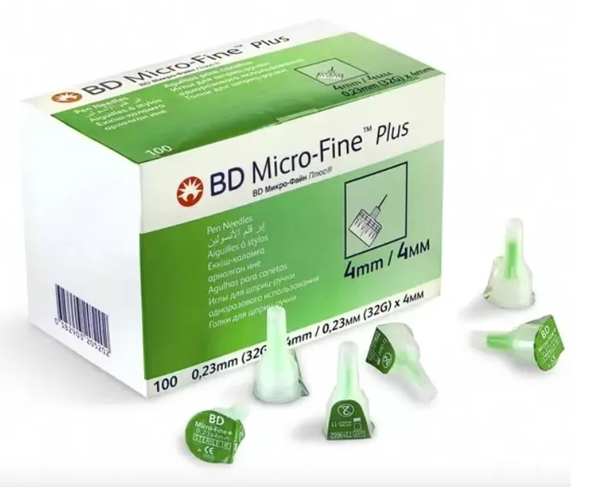 Иглы МикроФайн Плюс (Микро-Файн BD Micro-Fine Plus) 0,23 мм (32G), длина 4 мм, №100 для шприц-ручек