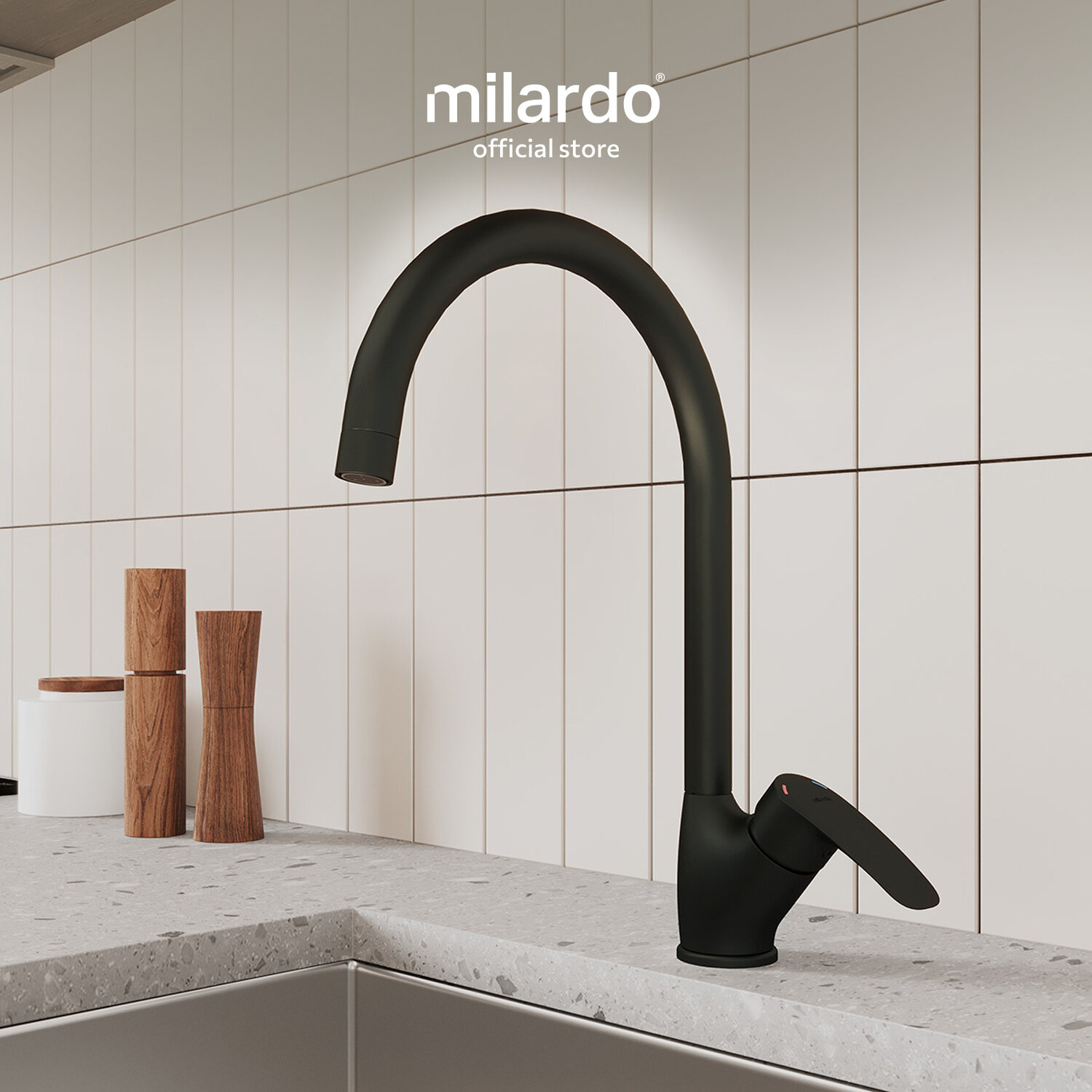 Смеситель для кухни Milardo Rora RORBL0JM05 черный матовый высокий излив