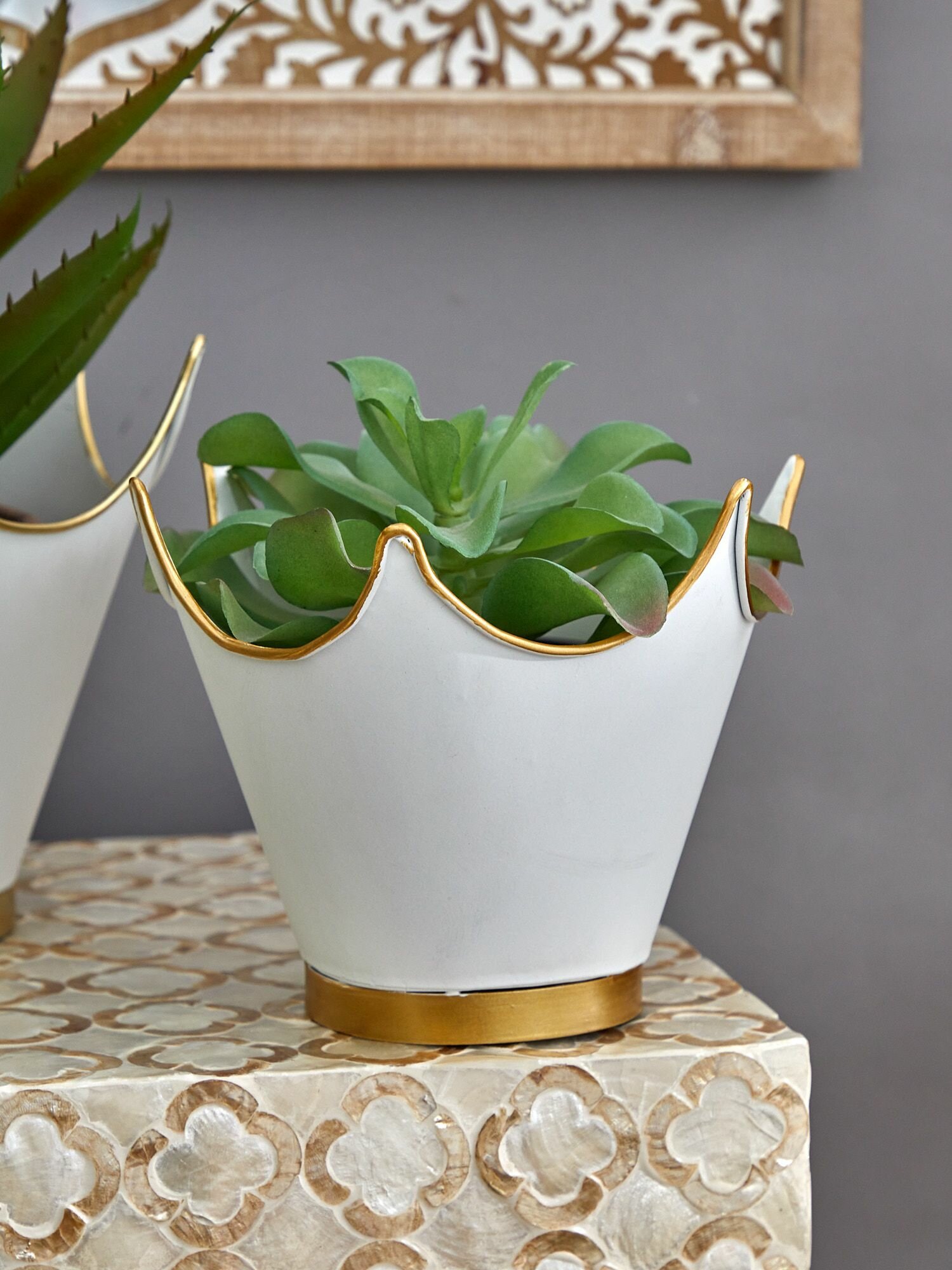 57-385/2 Кашпо для сухоцветов Корона 21х19х17см, Железо, белый, Glasar