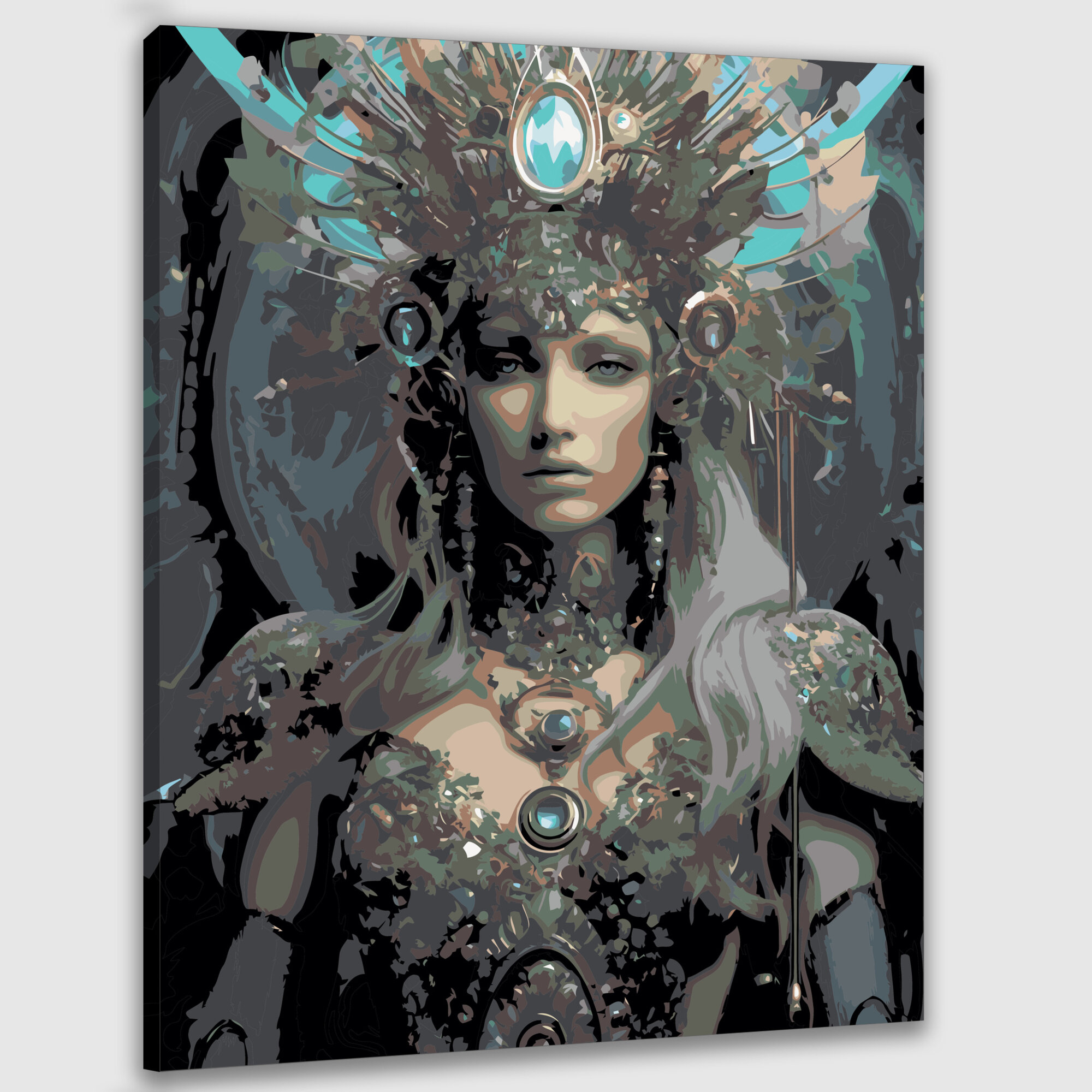 Картина по номерам 40x50 см, Королевская дива, воительница, мифическое царство, фэнтези, история, доспехи, узоры, замки