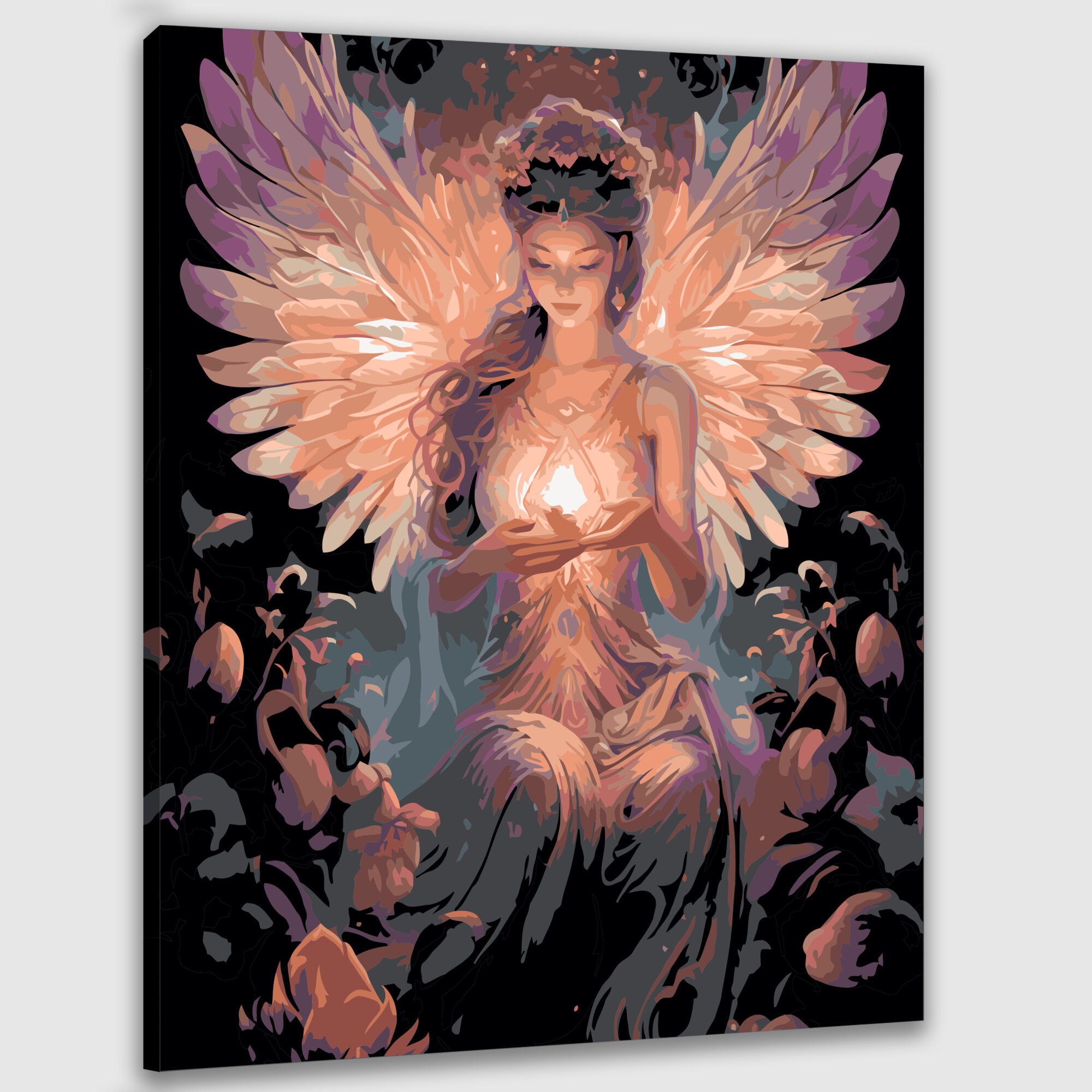 Картина по номерам 40x50 см, волшебница, фея, акварельная иллюстрация, заклинания, цветочные узоры, радужные крылья